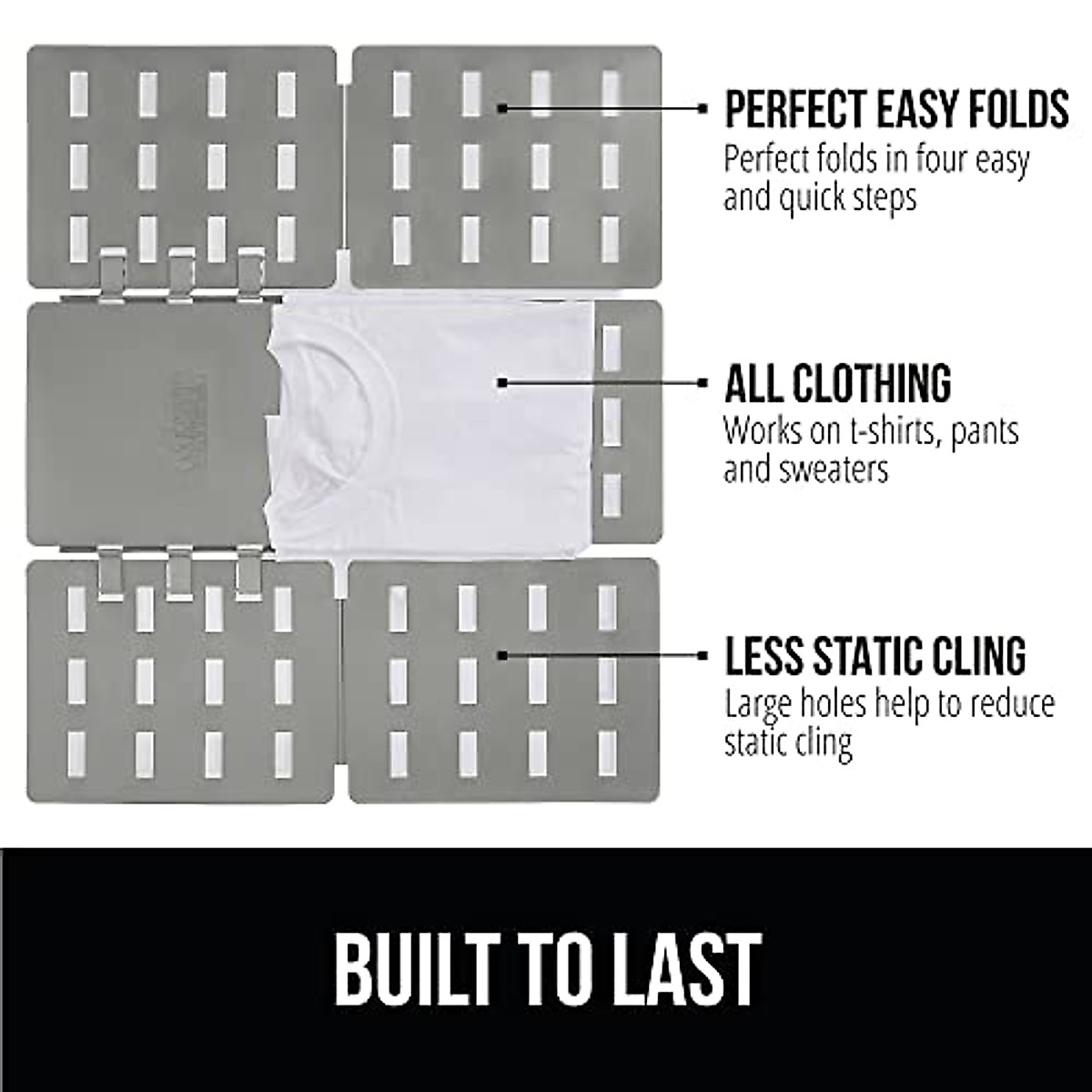 Gorilla Grip Shirt Folding Board, Easy Fast T-Shirt and Clothes Folder, Adult Clothing, Durable Plastic Organizer, Compact for Travel, Laundry Boards, Tshirt Flipfold Tool, Gray