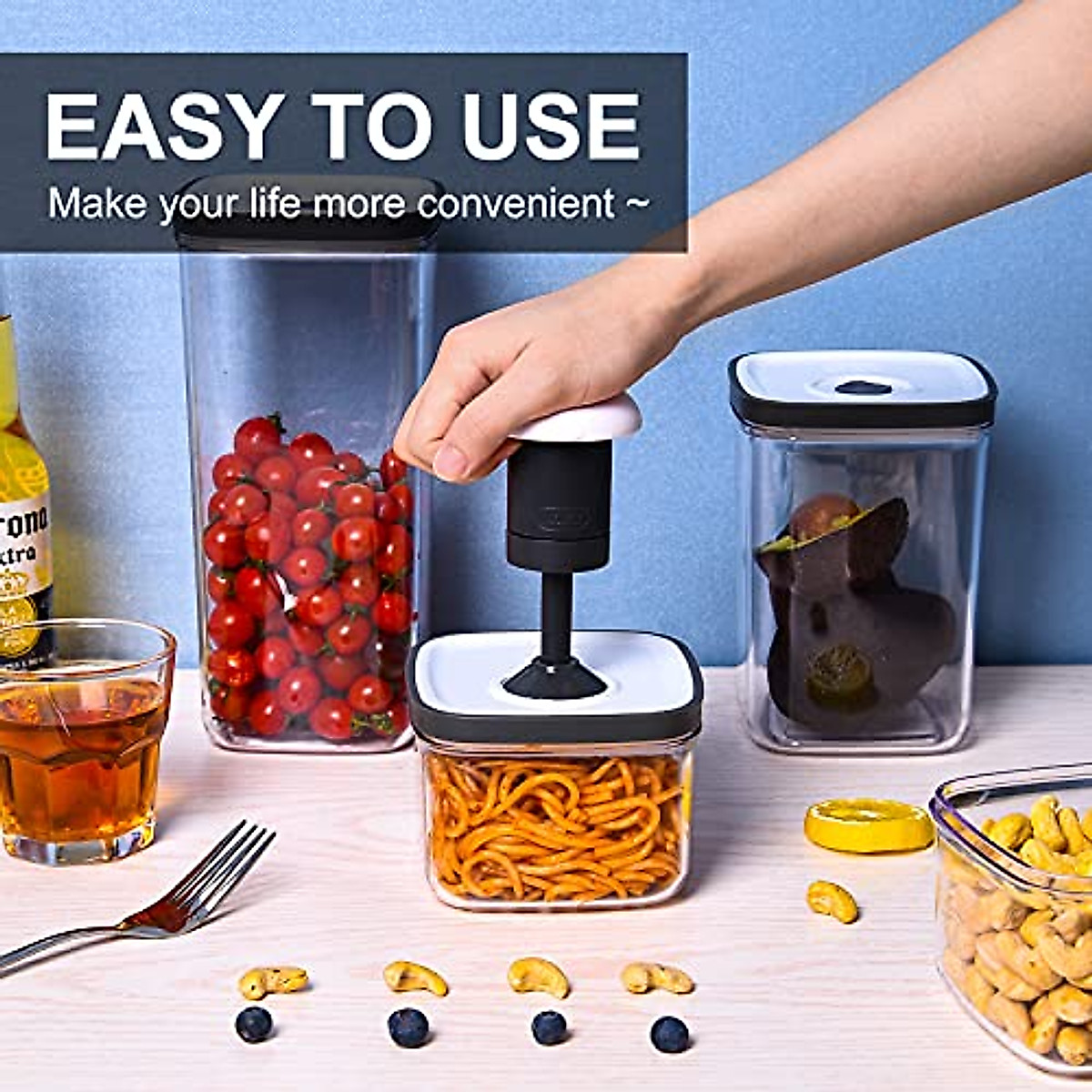 KALAR Vacuum Sealer Airtight Food Storage Containers with lids,Vacuum Sealed Containers for Food,Reusable&Stackable Airtight Containers Set, Great for Marinating Meat & Food-3pc（Grey）