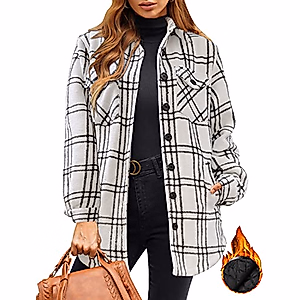 luvamia Womens Coats And Jackets Long Shacket Jacket Women Jacket For Women Office Oversized Quilted Utility Jacket For Women Beige Shirts For Women Beige Jacket For Women Black White Plaid Size Small