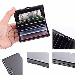 BONSYL® RFID Slim Metal Credit Card Holder Wallet for Ladies and Men,Credit Card Caes for Against Electronic Pickpockets & Identity Theft.(6 Slots-Black)