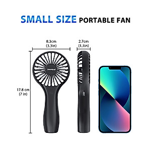 TriPole Mini Handheld Fan 5000mAh Battery Operated Small Fan 2 Speeds Powerful Personal Portable Fan Cute Design USB Rechargeable Electric Fan for Eyelash Makeup Kids Women Men Outdoor Travel, Black