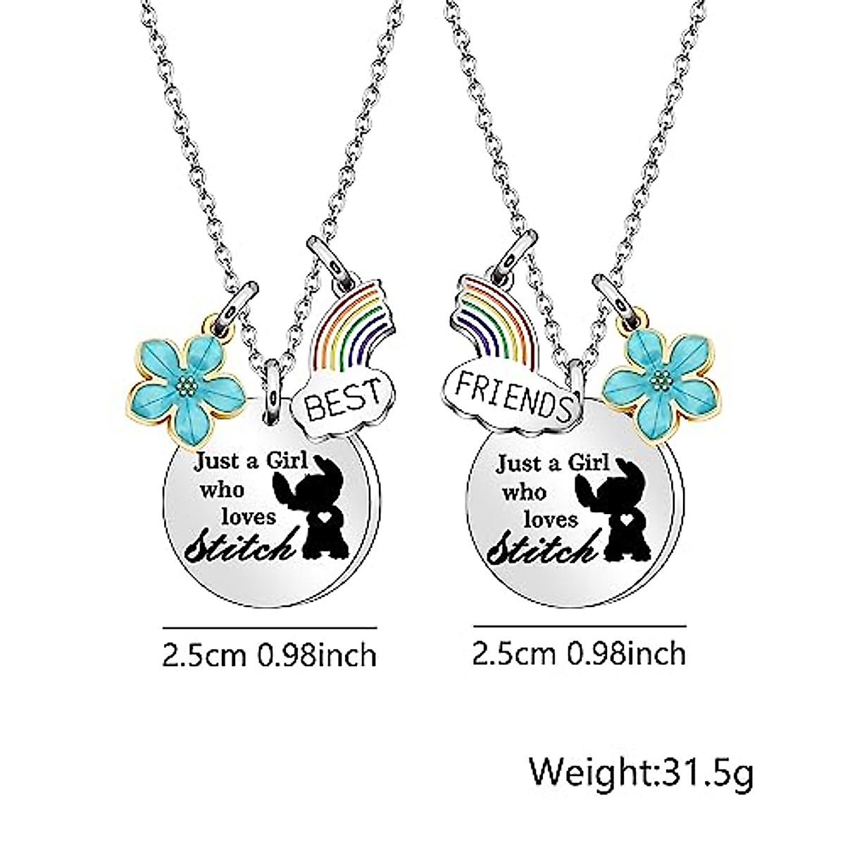 Best Friends Gift For Girls,2pcs Silver Pendant Long Necklaces "Just A Girl Who Love Stitch" For Girls BFF Bestie Friends Classmates Roomates Birthday Christmas Graduation