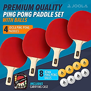 JOOLA All-in-One Indoor Table Tennis Hit Set (Bundle Includes 4 Rackets/Paddles, 8 Balls, Carrying Case), Multi, One Size (59152)