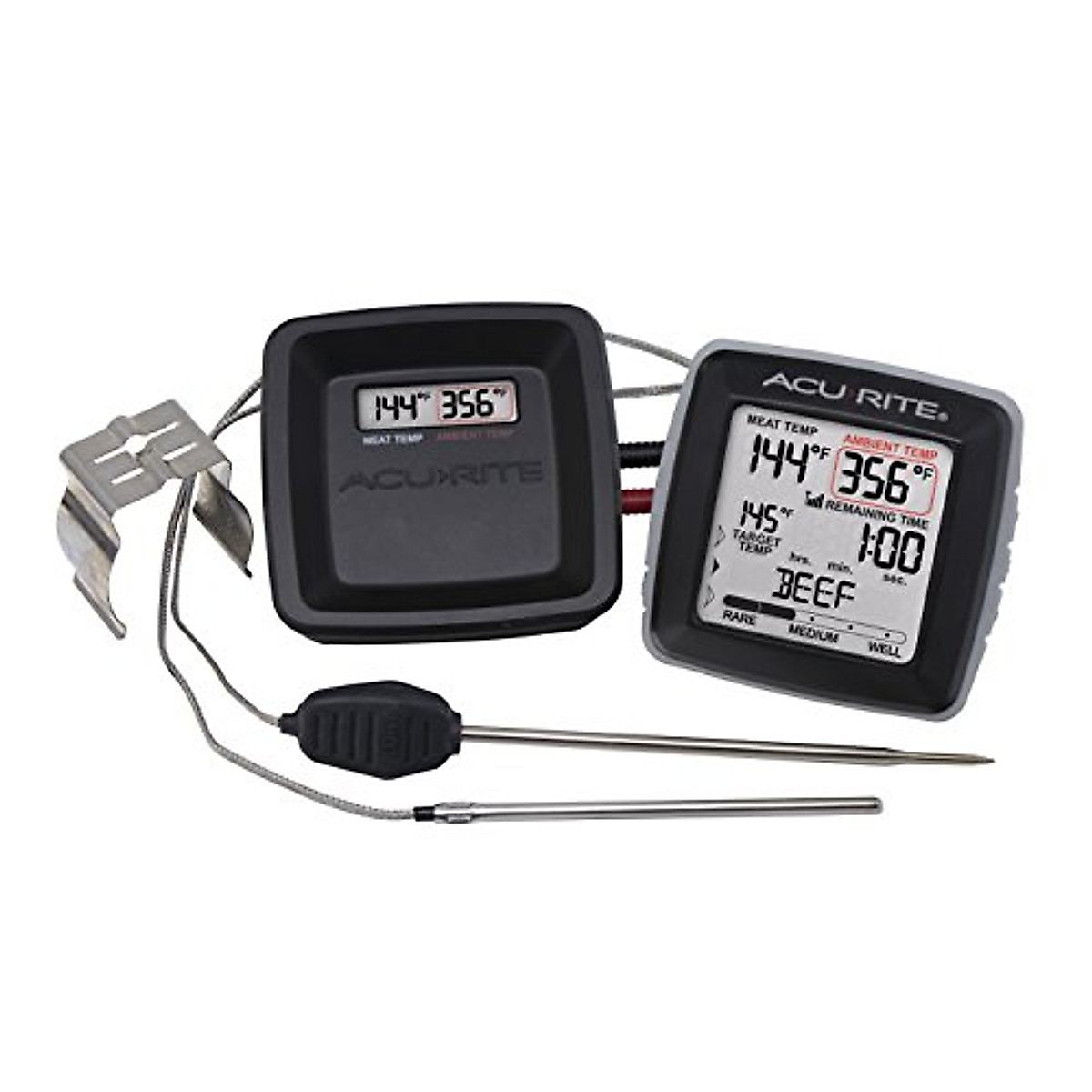 AcuRite 01185M Digital Meat Thermometer with Wireless Display and Time Left to Cook Gray, 3.31-inch Height x 3.43-inch Width x 2.52-inch Depth