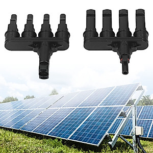 4 To 1 Solar Panel Connectors, 1000VDC Crimping Connection Anti Aging IP67 Waterproof Dustproof PPO Solar Panel Connectors for Outdoors