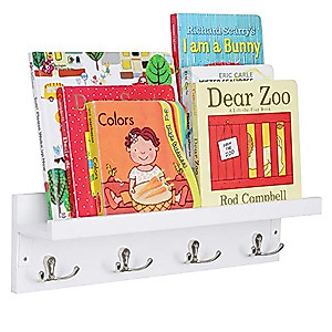 Hoanvi Floating Shelves with 8 Hooks for Bathroom Coat Rack, Wood Wall Key Holder Hooks Storage for Photo Ledge Display, Wall Mount Shelf Organizer for Kitchen Spice Rack, Entryway Decor. (White)