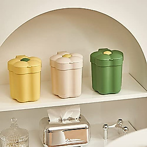 STOBOK Desktop Trash Can Mini Cute Waste Paper Basket with Lid Cartoon Flower Design Garbage Container Bin for Home Office Bedroom Nursery Room Yellow