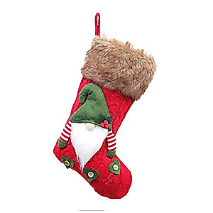 Alipher Christmas Stocking Knitted Gnome Stockings Handmade Hanging Stocking Christmas Tree Pendant Xmas Decoration Gift Bag for Home Décor (Red)
