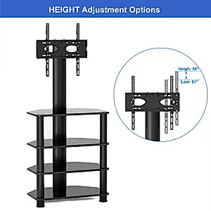 YOMT Floor TV Stand with 4 Tier Media Stand Audio Video Rack Tower for Entertainment Stereo Component, Tall TV Stand with Swivel Mount for 32-70 inch TV, Perfect for Corner and Small Spaces