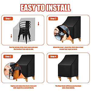 Likorlove Stackable Patio Chair Cover, 25"W x 25"D x 47"H Stacking Outdoor Chair Cover Waterproof High Back Patio Furniture Covers Stacked Chairs, Fits for 4-6 Stackable Dining Chairs, Black (1 Pack)