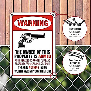 No Trespassing Sign, 2PCS Private Property No Trespassing Gun Signs Metal Rust Free Aluminum, UV Ink Printing, Reflective, Weatherproof, Outdoor Keep Out Sign for Home/Garden/ 10 x 7 inch