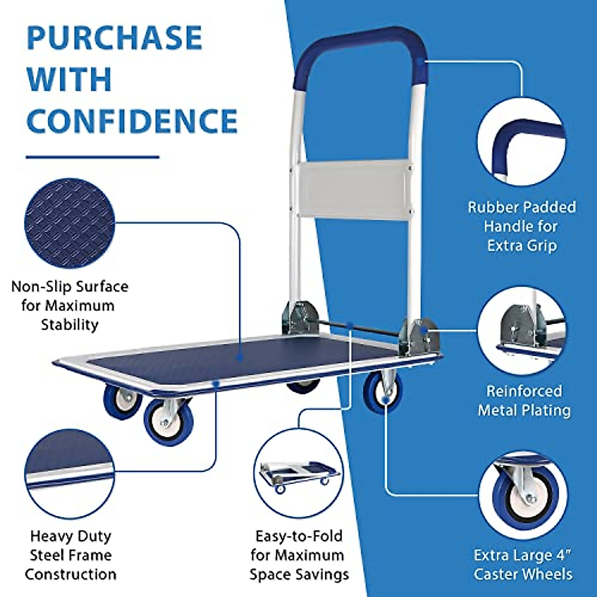 Upgraded Lifetime Appliance Extra Large Foldable Push Cart Dolly | 660 lbs. Capacity Moving Platform Hand Truck | Heavy Duty Space Saving Collapsible | Swivel Push Handle Flat Bed Wagon