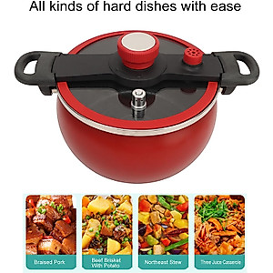 7L Pressure Cooking Pot Anti Stick Heat Resistant Pressure Cooker Binaural Clip Quick Cooking Pot with Visual Pot Lid for Induction, Gas Stove, Electric Stove (Red)