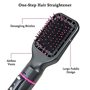 Hot Air Brush, 4 in 1 One Step Professional Hair Dryer Brush for Curling Drying Straightening Combing, [Ceramic Coating][Negative Ion] Volumizer Hair Dryer Brush