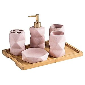 Soap Dispenser Hand Soap Dispenser 6 Piece Stunning Bathroom Accessories Set Geometric Design Ceramics Tumbler Dispenser Soap Dish Cups Toothbrush Holder and Tray Manual Soap Dispenser Soap Dispenser