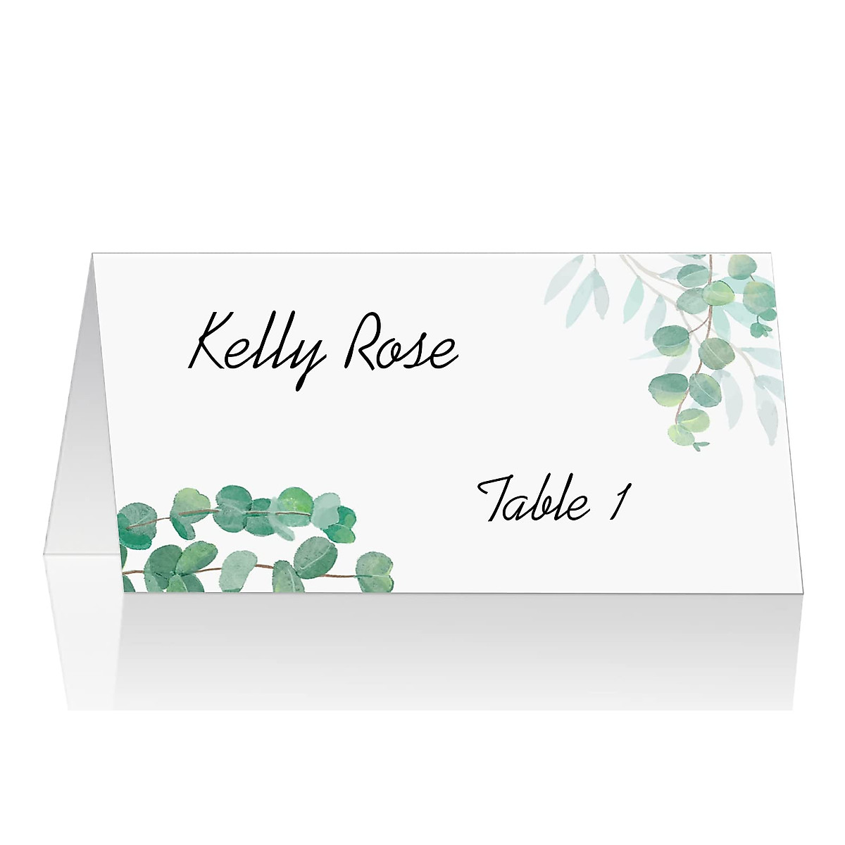 RokAPary Eucalyptus Tented Table Place Cards, for Wedding, Bridal Shower, Bachelorette or Engagement Party, Dinner Parties, Banquets, Easy Folding, 2"x3.5" Pack of 50 Cards, Made in USA