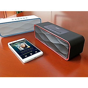 Portable Bluetooth Stereo Speaker, with 2X5W Dual Acoustic Drivers,FM Radio & Handsfree Speakerphone, Slots for Micro SD Card & USB & AUX, for Smart Phone, MP3, iPad, Tablet & More