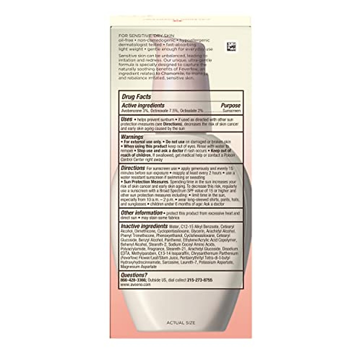 Aveeno Ultra-Calming Daily Facial Moisturizer for Sensitive, Dry Skin with Broad Spectrum SPF 15 Sunscreen, Feverfew & Nourishing Oat, Oil-Free and Hypoallergenic, Basic, Unscented, 4 Fl Oz