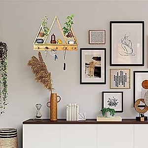 Mountain Shelf with Hooks – Triangle Shelves for Boho Crystal Shelf Display, Essential Oil Holder Organizer, Rustic Wooden Décor for Bedroom, Bathroom, Living Room, Nursery & Entryway