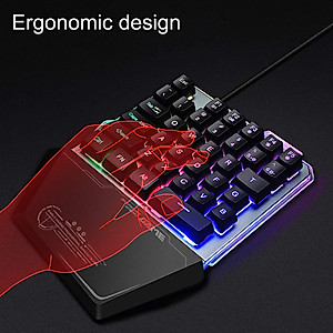 HiGOGO G40 Wired 35 Keys One-Handed Gaming Keypad Rainbow LED Backlight with Large Wrist Pad Membrane Keyboard (Sliver)