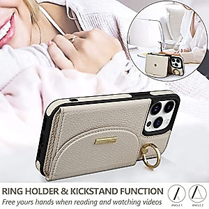 Keallce Case for iPhone 13 Pro Max 6.7'' 2021, Flip Wallet Case with Card Slots, Ring Stand Holder Kickstand, Folio Leather Protective Phone Cover for Women Compatible with iPhone 13 Pro Max 5G, Beige