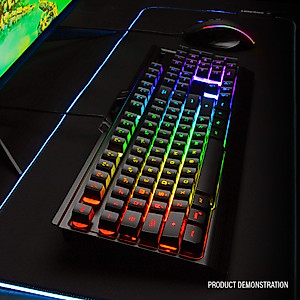 Rosewill NEON K54 Wired Membrane Gaming Keyboard, 9 RGB LED Backlight Effects, 104 Keys, 19-Key Anti-Ghosting, WASD and Arrow Keys Exchange, 8 Multimedia Hotkeys, Slim Profile Floating Keycaps