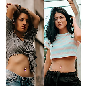 EVELICAL 24Pcs 14G Stainless Steel Belly Button Rings for Women Screw Navel Bars Body Piercing Jewelry Set Style 2