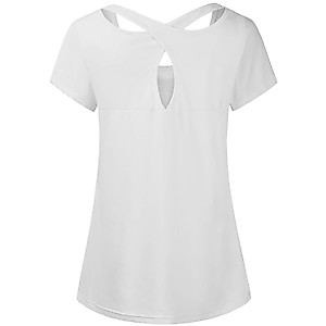 Kimmery Petite Tops for Women Juniors Yoga Runnning Fishing Golfing Recreational Top Summer Outdoor Short Sleeve Criss Cross Back Shirts White M