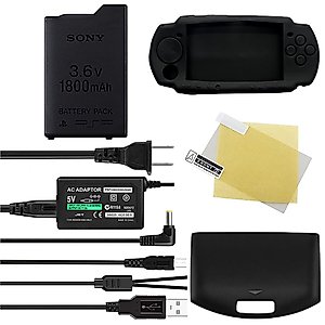 TFSeven High Capacity Replacement Sony PSP-110 Battery + AC Adapter 5V 2A Wall Travel Power Supply + Back Door Battery Cover Compatible For PSP 1000 1001 Series Accessories Kit Bundle