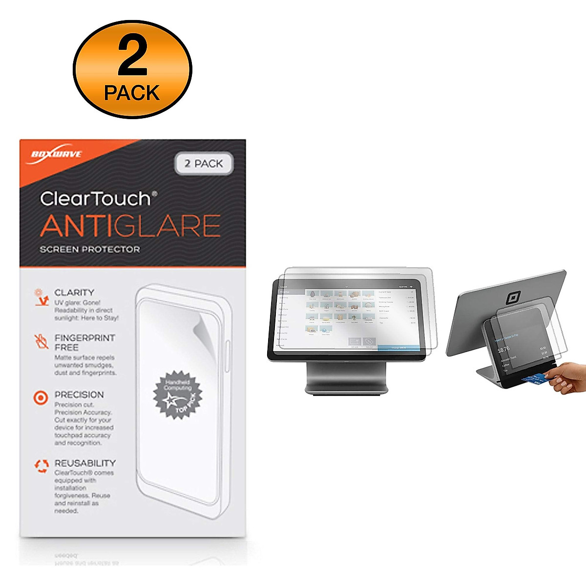 BoxWave Screen Protector Compatible With Square Register - ClearTouch Anti-Glare (2-Pack), Anti-Fingerprint Matte Film Skin for Square Register