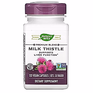 Nature's Way Milk Thistle, Premium Blend, 80% Silymarin per serving, Non-GMO, 120 Capsules