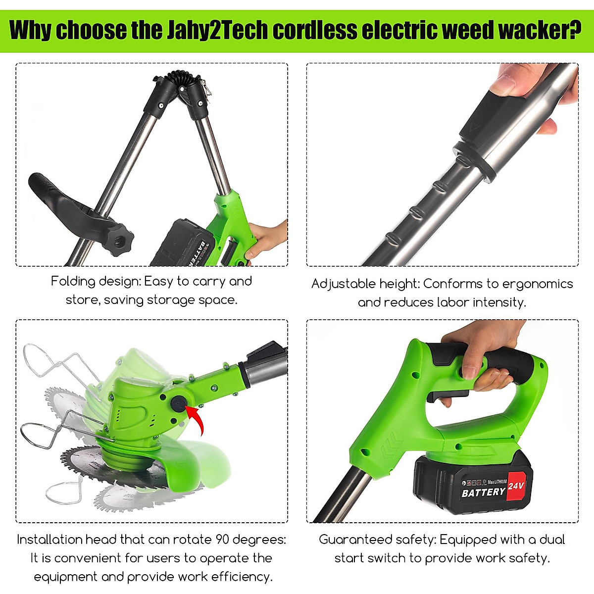 Foldable Brush Cutter Cordless Weed Wacker Electric Weed Eater Edgers with 2 Large Capacity Batteries &13 Blades, Professional Waterproof Weedeaters Battery Operated Grass Timmer for Lawn Garden Yard
