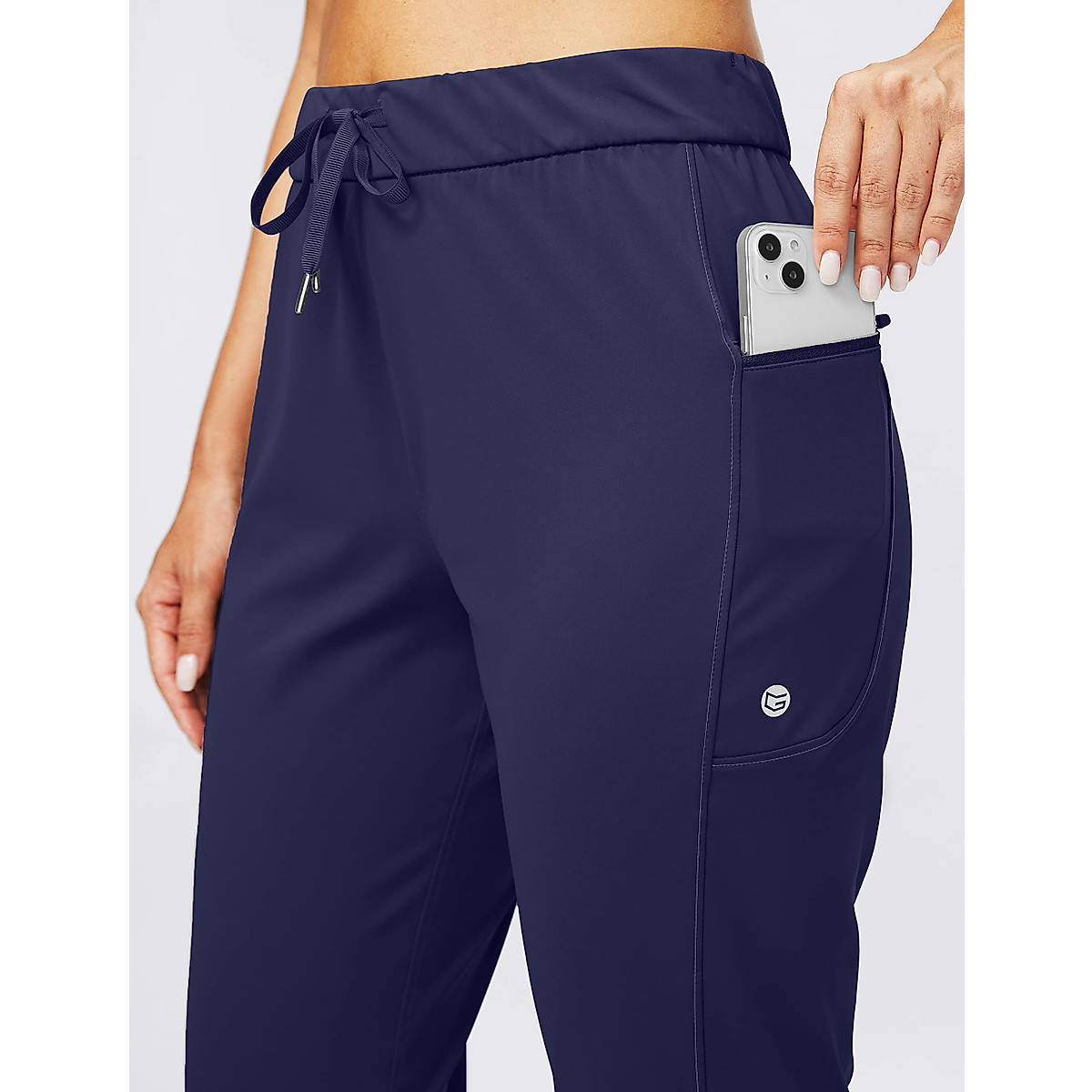 G Gradual Women's Joggers Pants with Zipper Pockets Stretch Tapered Athletic Joggers for Women Lounge, Jogging, Workout (Navy, Large)