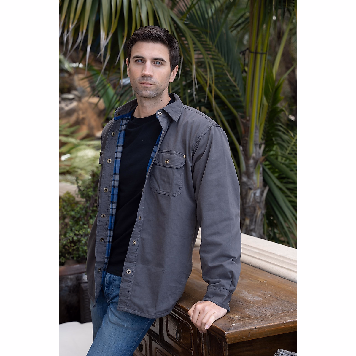 Gioberti Men's Brushed and Soft Twill Shirt Jacket with Flannel Lining, Olive, L