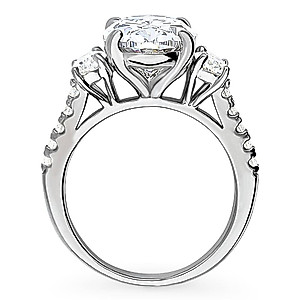 BERRICLE Sterling Silver 3-Stone Wedding Engagement Rings Oval Cut Cubic Zirconia CZ Statement Cocktail Anniversary Ring for Women, Rhodium Plated Size 8