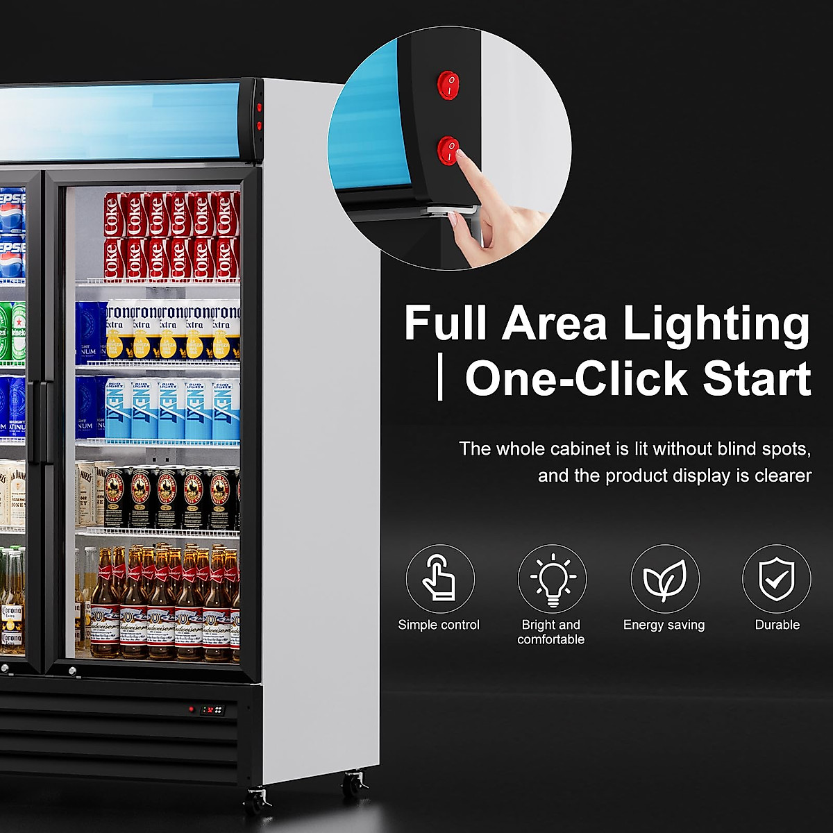 COTLIN 53" W Commercial Display Refrigerator Merchandiser 2 Glass Door, 49 Cu.Ft Upright Drink Fridge Beverage Cooler with LED Lighting, 10 Shelves & 4 Bottle Holders, ETL NSF Approved