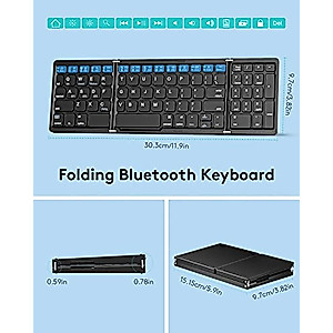 Samsers Multi-Device Foldable Bluetooth Keyboard with Numeric Keypad Rechargeable Wireless Keyboard (BT5.1 x 3) with Holder, Portable Pocket Folding Keyboard for iOS Android Windows Mac OS - Black