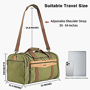 Celvetch Canvas Duffle Bag for Travel - 45L Duffle Bag for Men Travel Duffel Bag Weekender Overnight Bag with Shoe Compartment Mens Travel Bag - Army Green