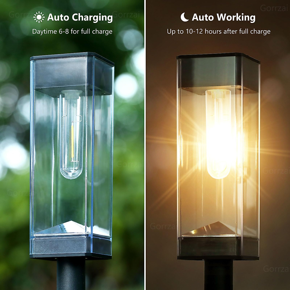 Gorrzai Solar Pathway Lights 8 Pack LED Waterproof Solar Outdoor Lights, Upgraded Stainless Steel Driveway Lighting with Tungsten Filament Bulb for Yard, Landscape, Garden, Walkway, Lawn, Path