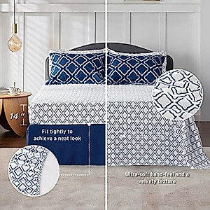 Bedsure Bed in a Bag - Queen Size Comforter Sets 7 Pieces, Bed Set with 1 Comforter, 2 Pillow Shams, 2 Pillowcases, 1 Flat Sheet, 1 Fitted Sheet, Navy Blue