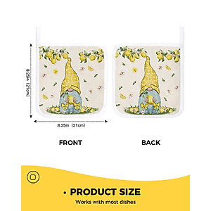 Pot Holder Set of 2 Vintage Farm Gnomes Rural Lemon Green Leaf Potholder Heat Proof Non-Slip Pot Holders,Retro Linen Hot Pads Potholders for Kitchen Cooking Baking BBQ