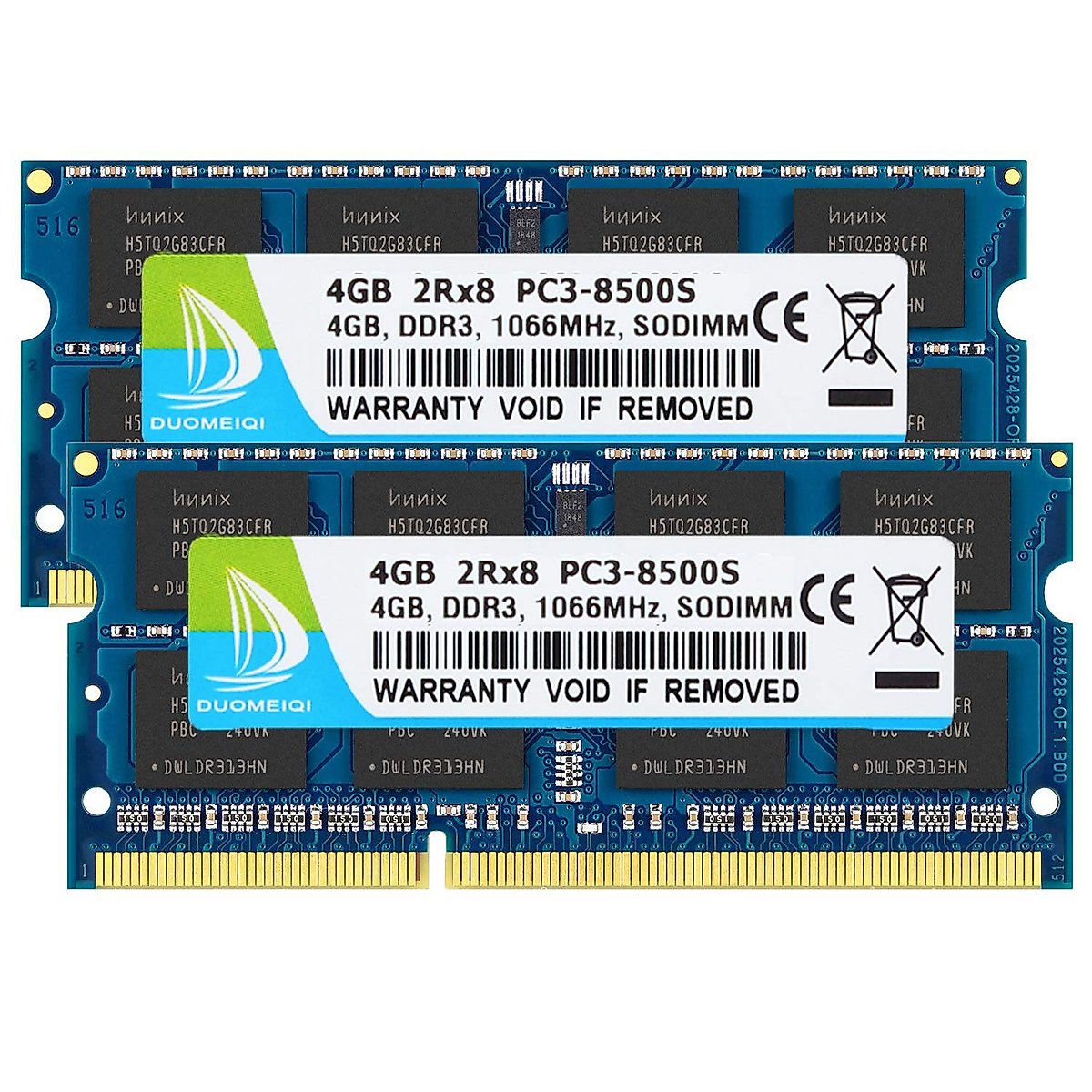 DUOMEIQI Ram DDR3 8GB Kit (2 X 4GB) PC3-8500 PC3 8500S DDR3 1066MHz SO-DIMM CL7 204 Pin 1.5v 2RX8 Sodimm DDR3 Non-ECC Unbuffered Notebook Memory Laptop RAM Modules
