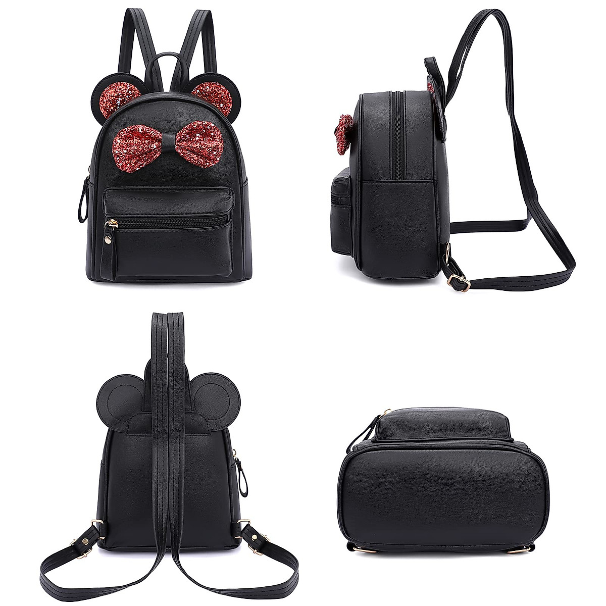 Mini Backpack for Girls Cutest Cartoon Toddler Sequin Bow Mouse Ears Bag Traveling Fashion Shoulder School Backpack Purse Gift for Little Girl Teen Women (Black)