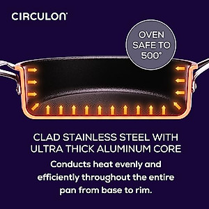 Circulon C1 Series Clad Stainless Steel with ScratchDefense Technology Cookware Nonstick Induction Saute Pan with Lid and Helper Handle, Metal Utensil Safe, 5 Quart - Polished Stainless Steel