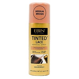 EBIN NEW YORK Tinted Lace Spray - Medium Brown 2.7oz/ 80ml, Quick dry, Water Resistant, No Residue, High pigmentation, Even Spray, Matching Skin Tone, Natural Look, Tinted Spray for Wig
