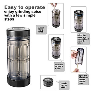 Free Boy 2.8’‘Large Aluminium Herb Grinder Transparent Cone Loader & Stasher 3 in 1,One or Six Cone Filling at time Convenient, Durable Grinders, Grind and Stash Spice（Broom& Brush) Black