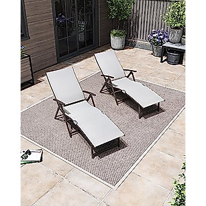 Pellebant Aluminum Patio Chaise Lounge Chair, Adjustable Chair for Outside with 8 Backrest Positions, Brown Frame, Folding Outdoor Recliners All Weather for Beach, Pool and Yard, Light Grey