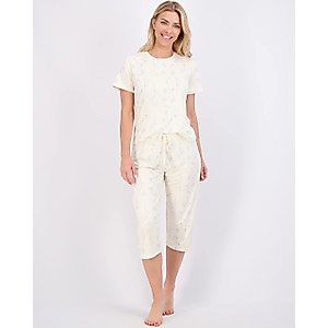 Real Essentials 2 Pack: Womens Short Sleeve Shirt Capri Sweat pants Pajama Sets Pajamas Soft PJ Women Two Piece Matching Pants Top Loungewear Sleep Wear Sexy Summer Bottoms Pijamas Ladies - Set 3, XL