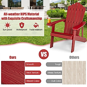 Giantex Outdoor Adirondack Chair - Oversized Patio Chairs w/Hidden Cup Holder, Realistic Wood Grain, 380 LBS Weight Capacity, Weather Resistant Firepit Chairs for Backyard, Garden (4, Red)