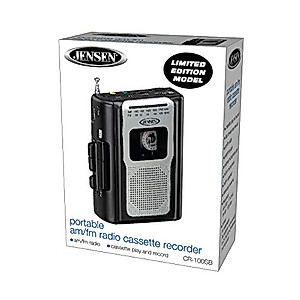 Jensen CR-100 Retro Portable AM/FM Radio Personal Cassette Player Compact Lightweight Design Stereo AM/FM Radio Cassette Player/Recorder & Built in Speaker (Black Series)